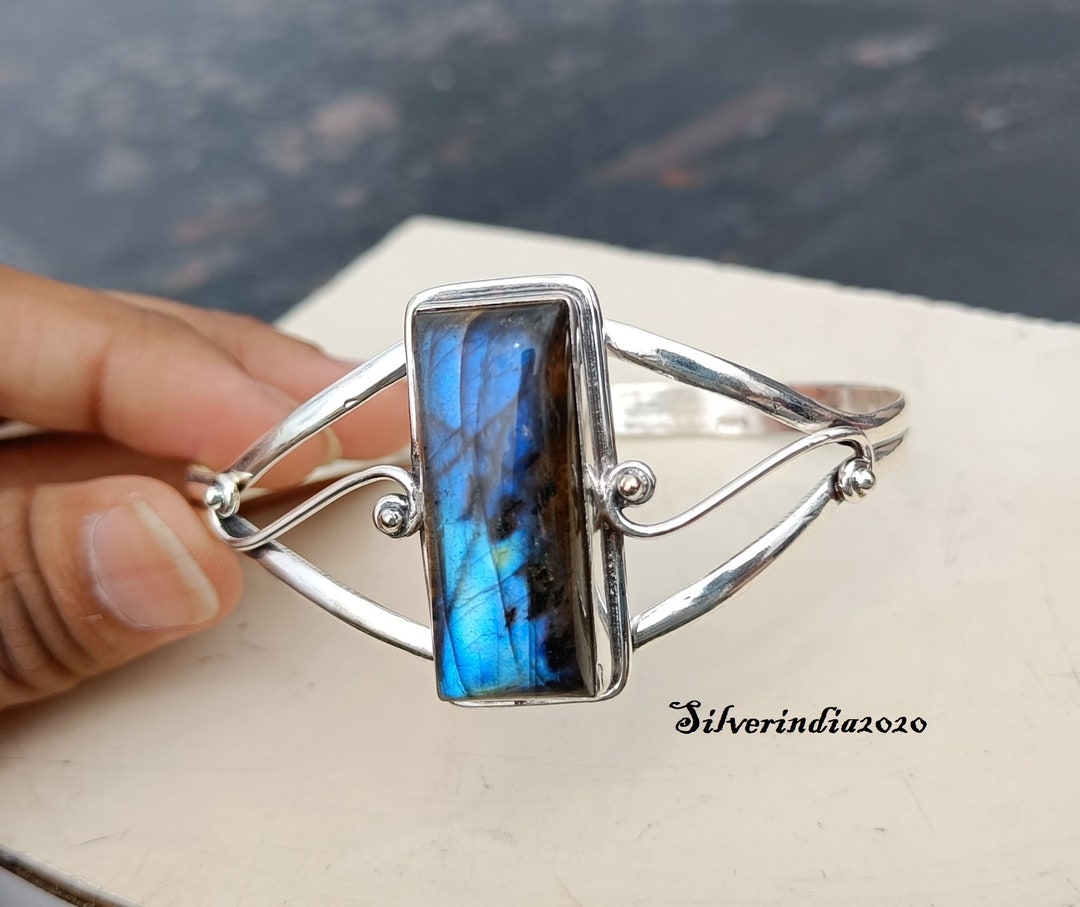 Labradorite Bangle: Adjustable 925 Sterling Silver Cuff - Etsy