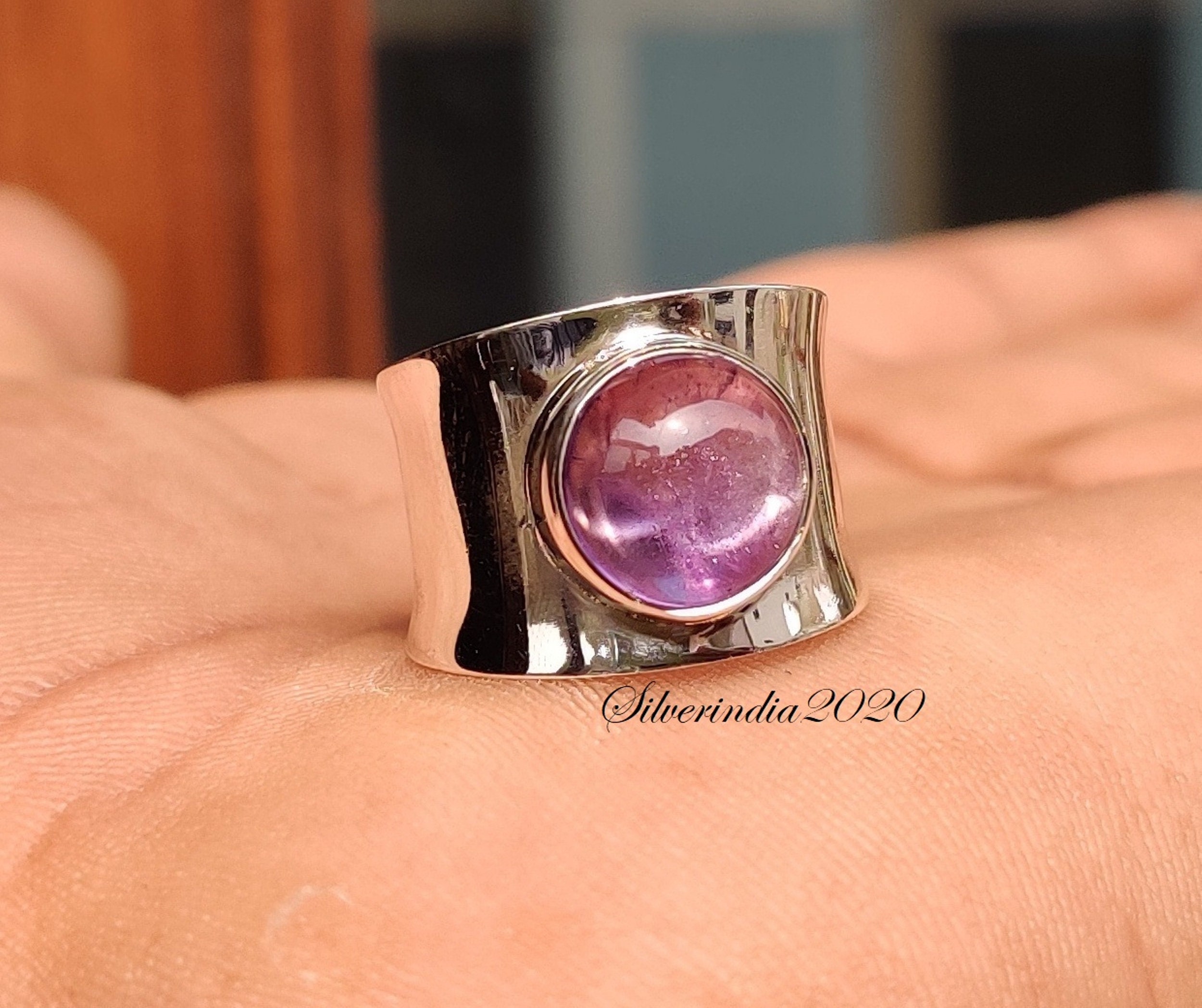 Amethyst Ring Silver Band Ring 925 Sterling Silver Ring | Etsy
