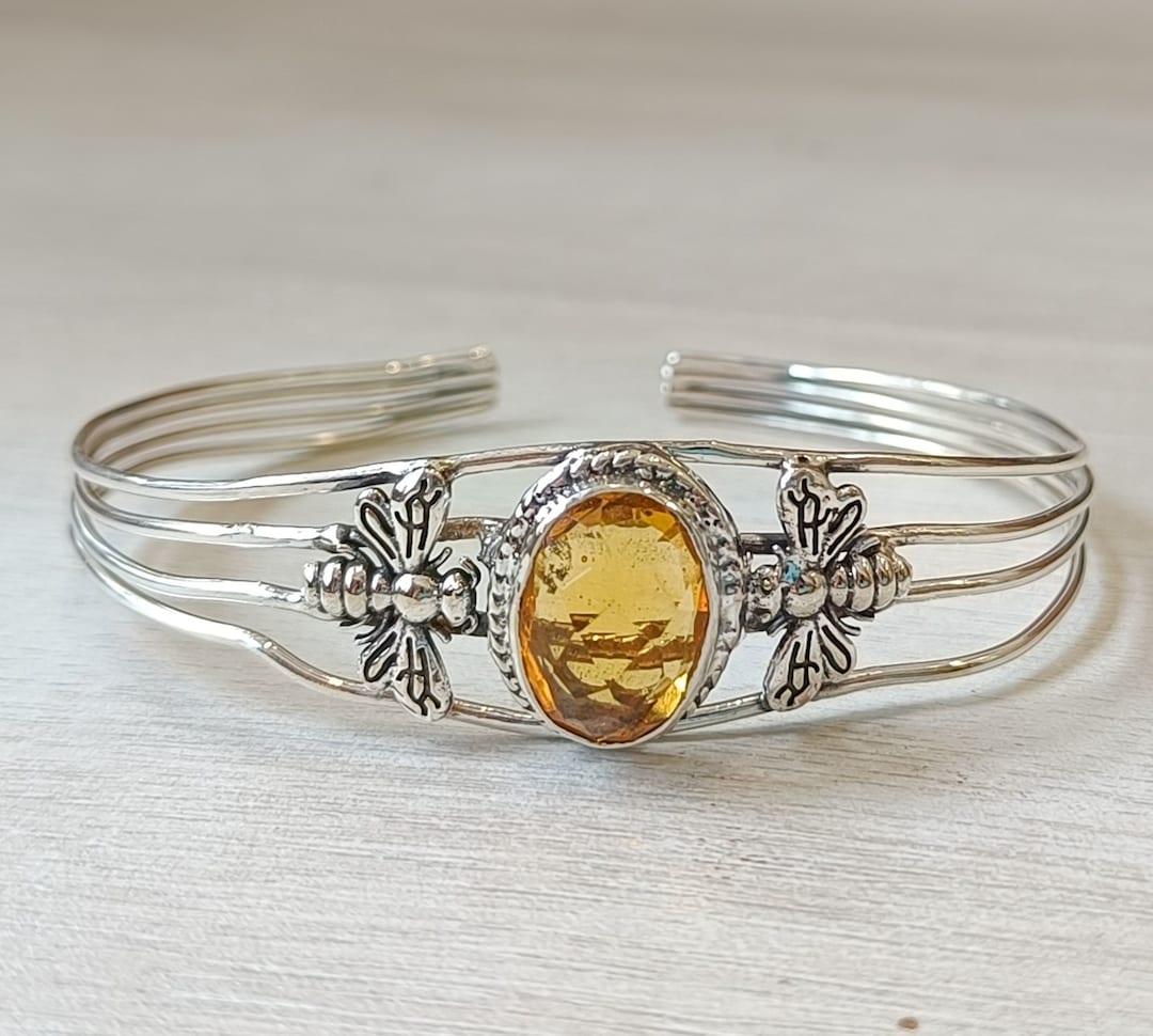 Citrine Bangle, Bee Bangle, 925 Sterling Silver Bangle, Handmade Bangle ...