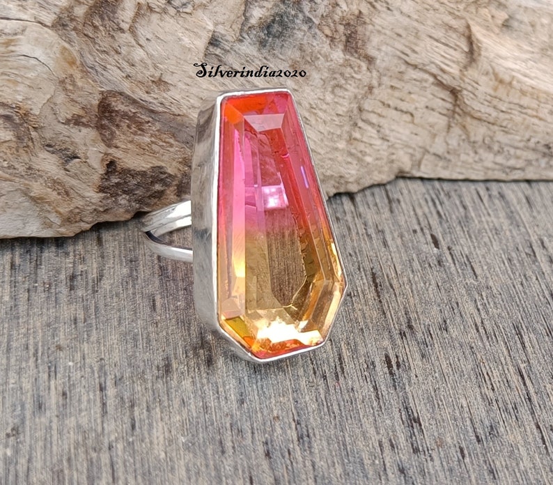 Handmade Coffin Ring: Bi-color Tourmaline, 925 Sterling Silver - Etsy