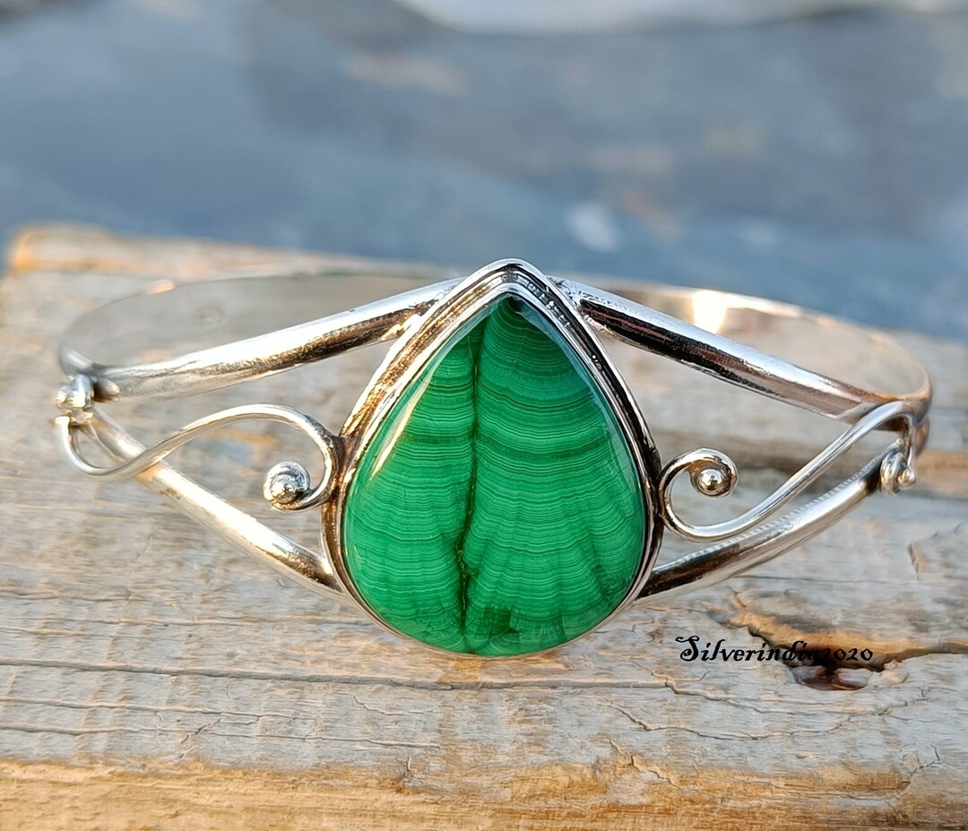 Natural Malachite Bangle, Open Cuff Bangle, Women Bangle, Trending ...