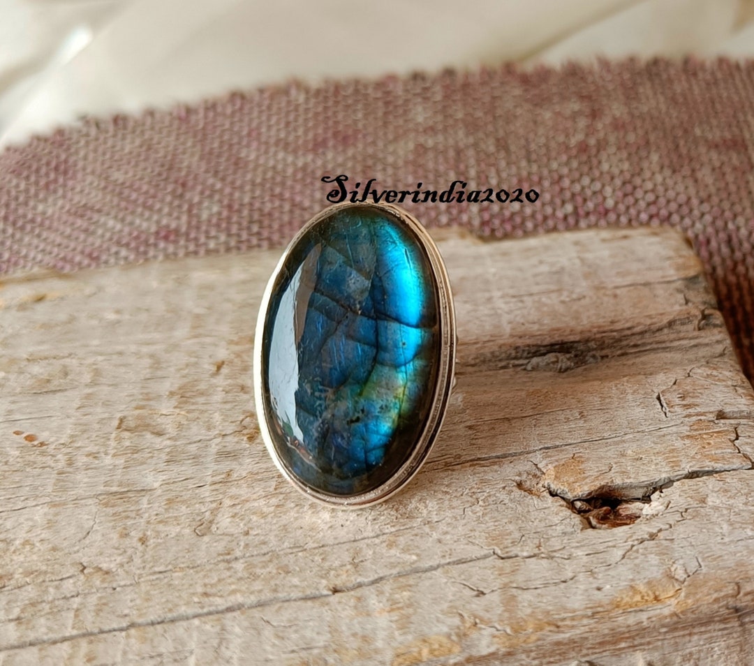 Natural Labradorite Ring, Dainty Ring, Women Ring, Sterling Silver Ring, Labradorite Ring ...