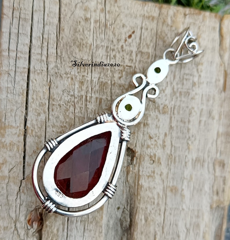 Handmade Garnet & Peridot Pendant: 925 Sterling Silver Necklace - Etsy