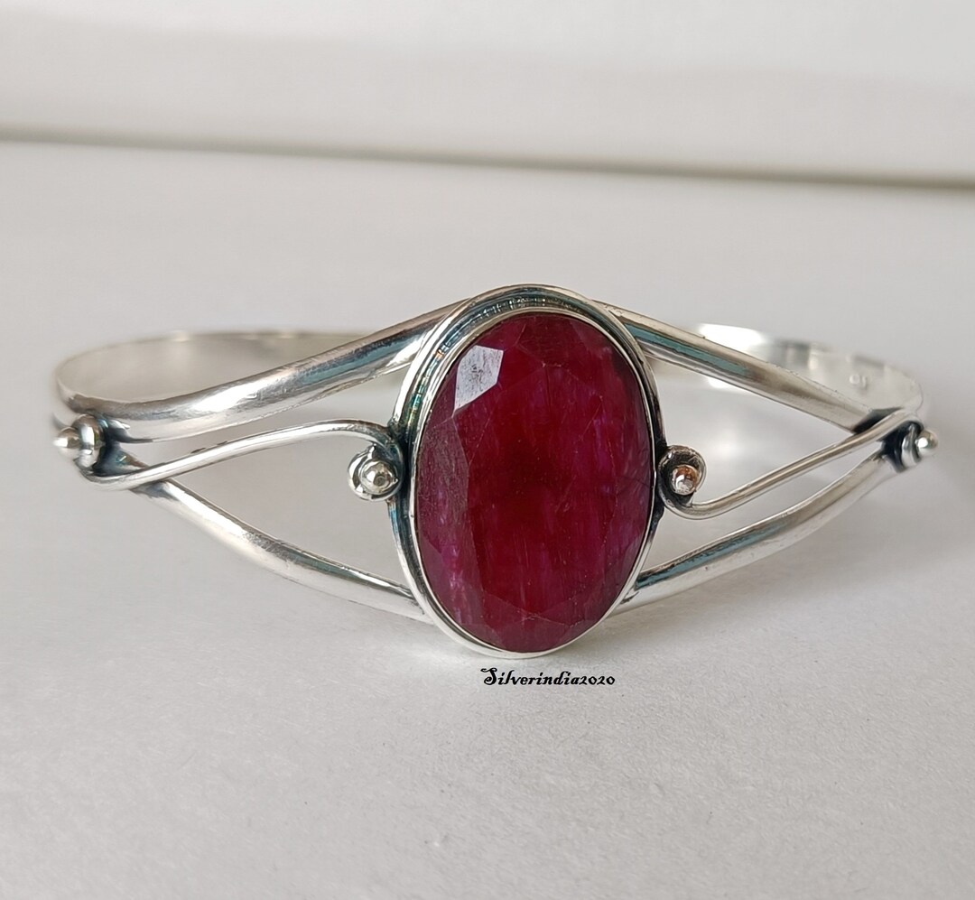Sterling Silver Ruby Gemstone Bangle for Women, Handmade Bangle ...
