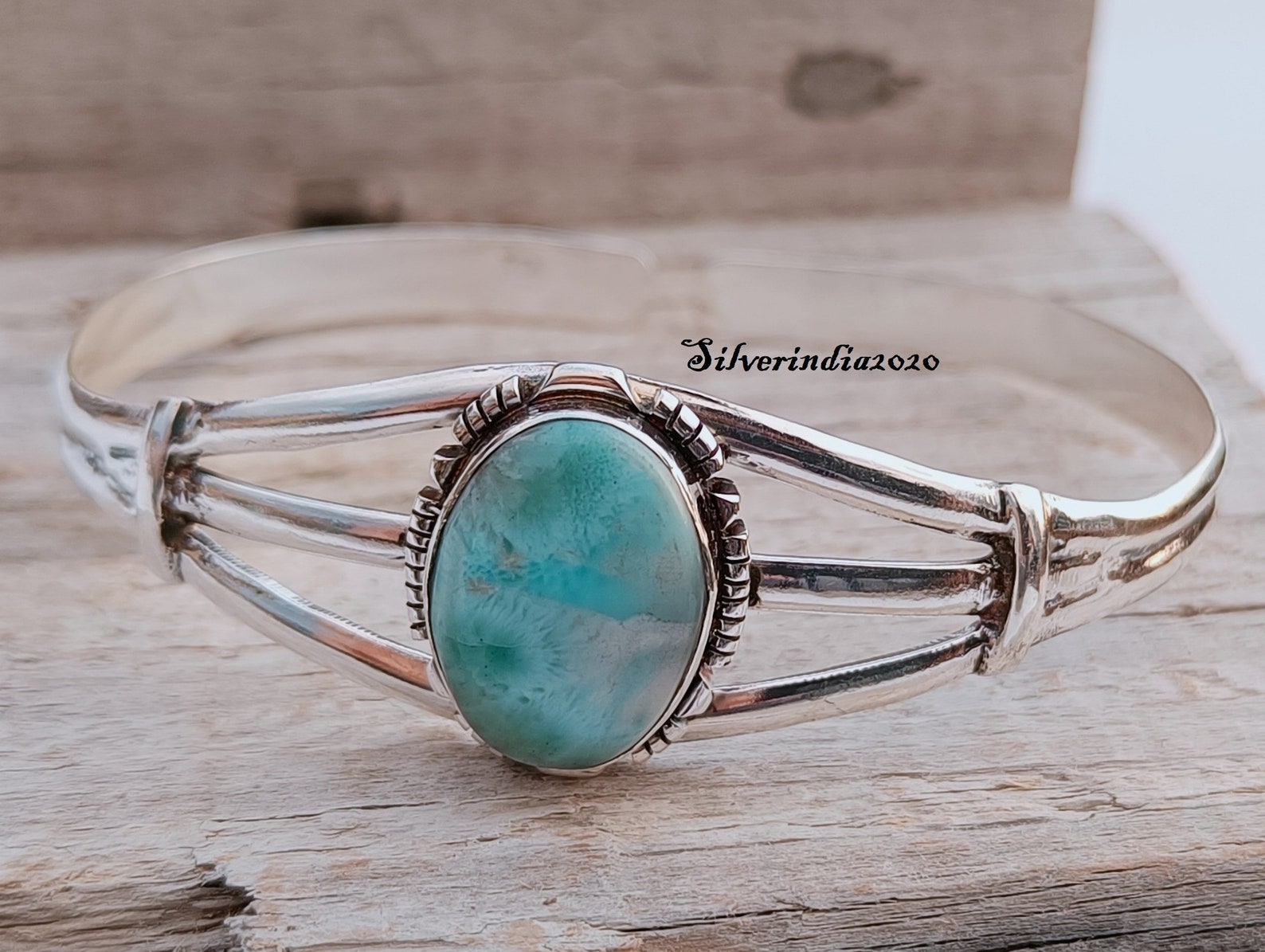 Natural Larimar Bracelet925 Silver Bangle Larimar Gemstone - Etsy