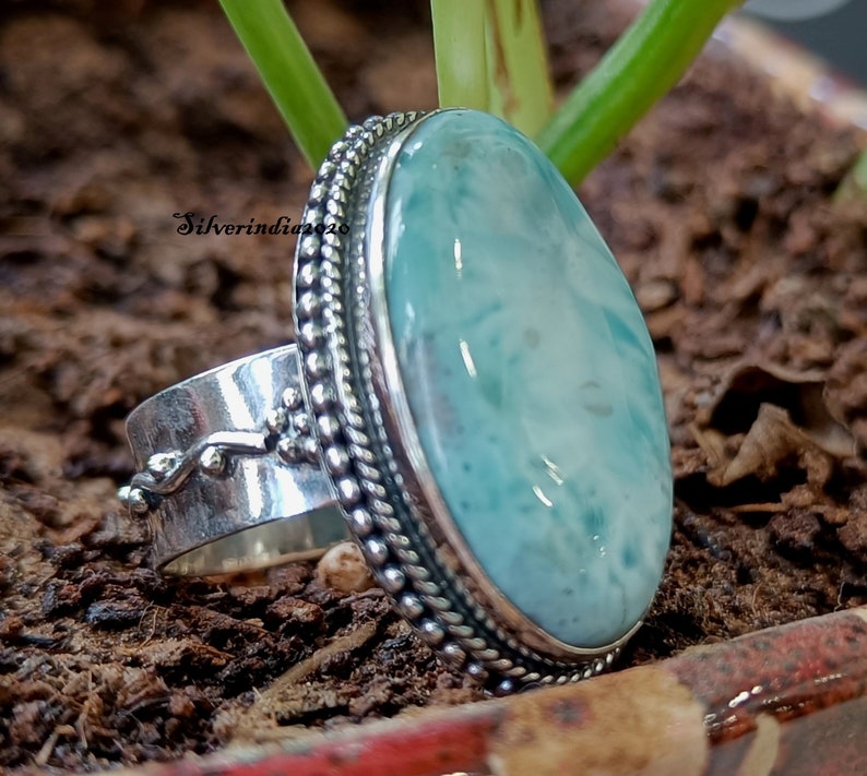 Handmade Larimar Ring: 925 Sterling Silver Gemstone Band - Etsy