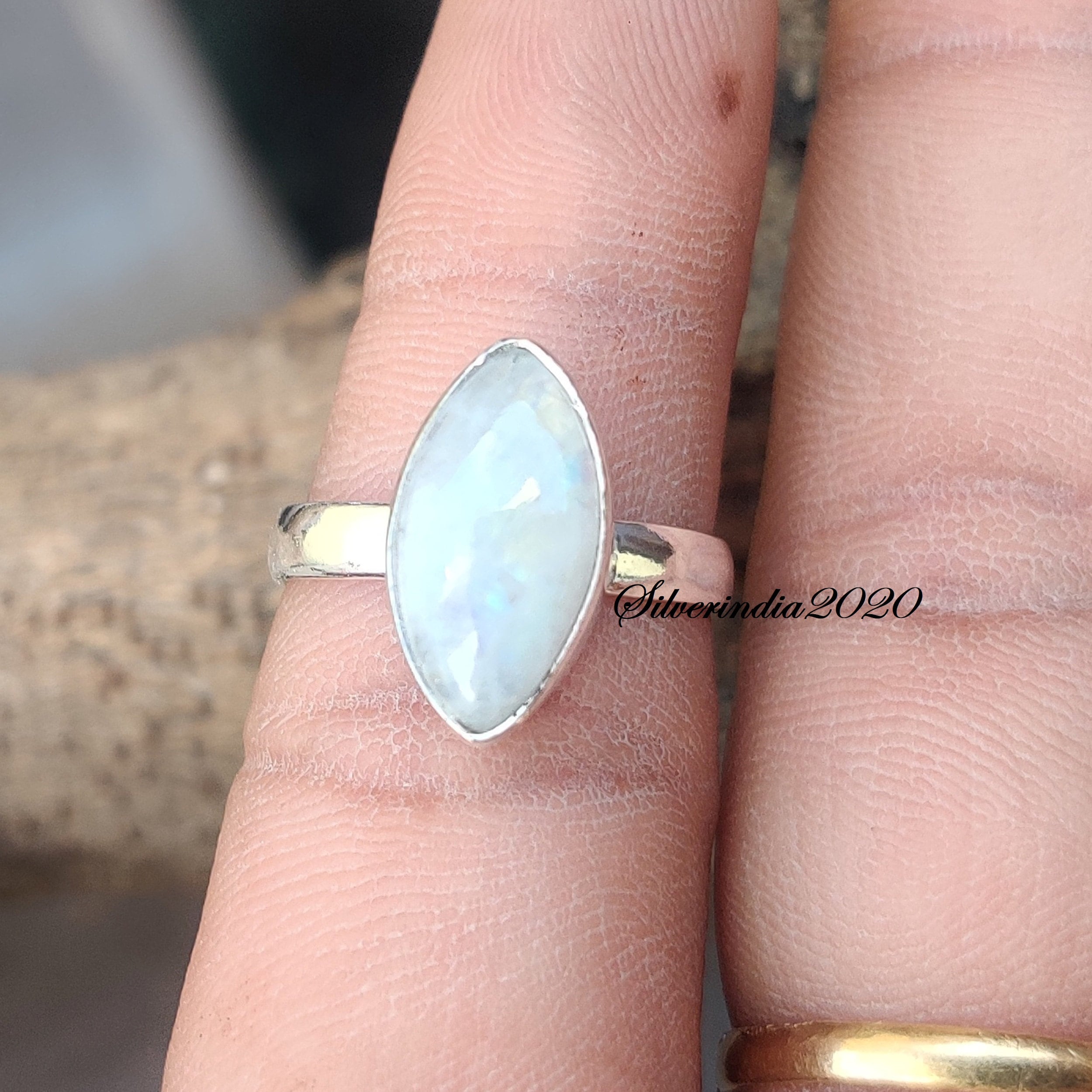 Moonstone Ring Silver Band Ring 925 Sterling Silver | Etsy