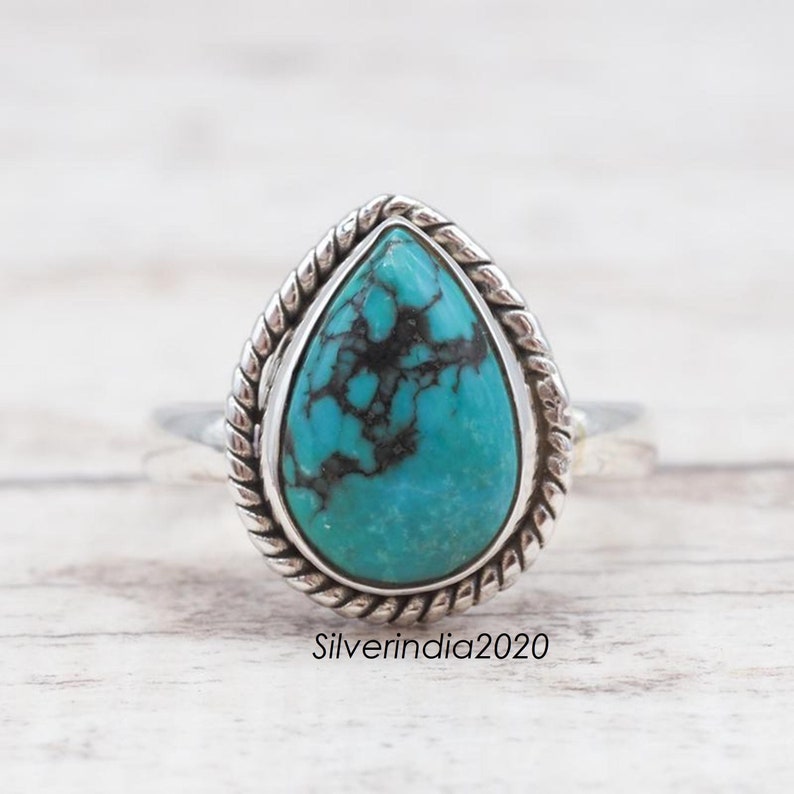 Turquoise Ring Tear Drop RingGemstone Band Ring925 Sterling | Etsy