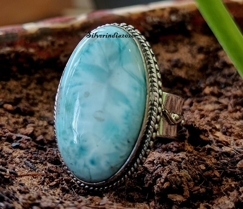 Handmade Larimar Ring: 925 Sterling Silver Gemstone Band - Etsy