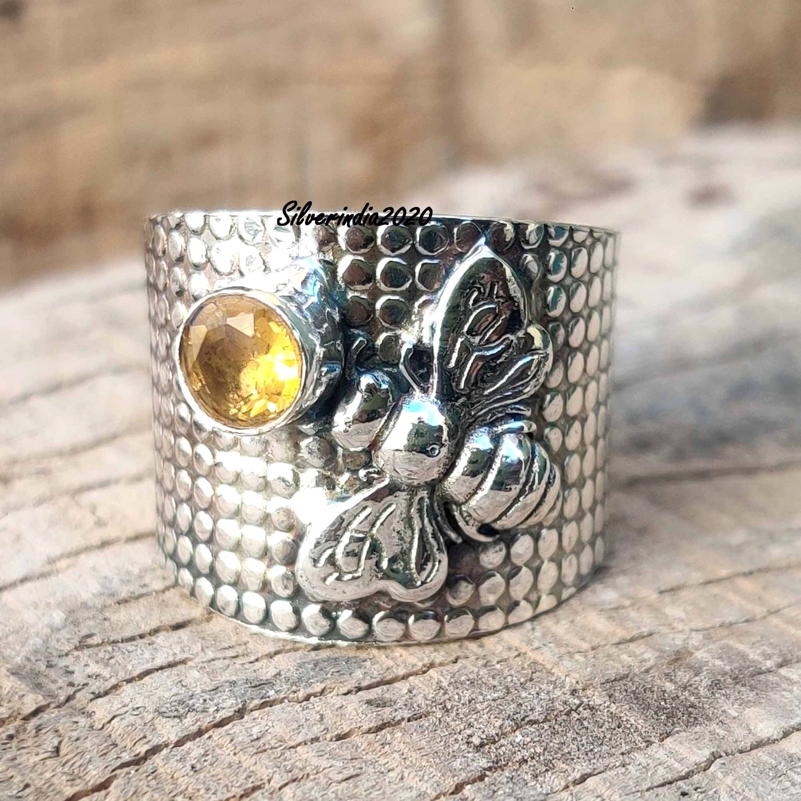 Honey Bee Ring Citrine Ring Silver Band Ring Vintage Ring | Etsy