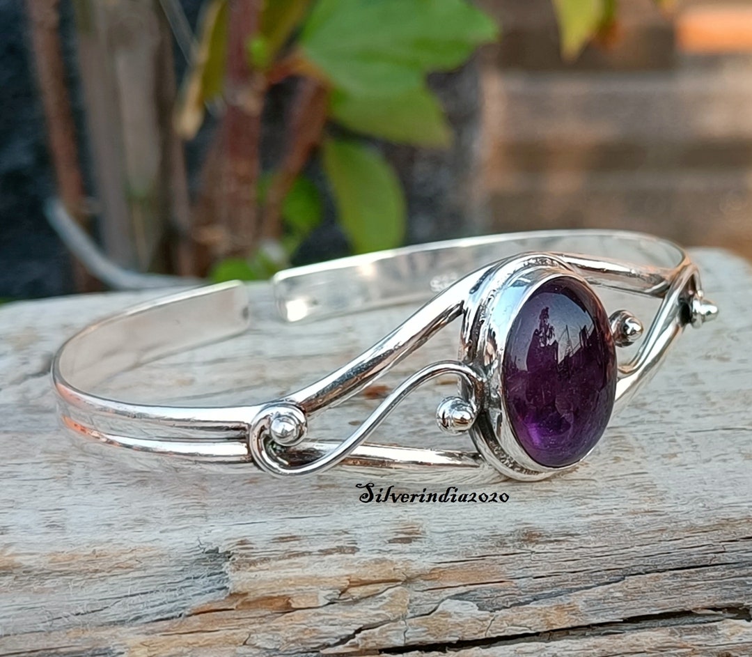 Handmade Amethyst Bangle: Adjustable 925 Sterling Silver Cuff - Etsy