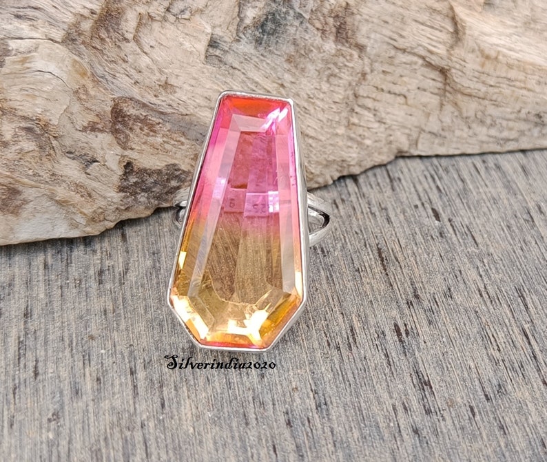 Handmade Coffin Ring: Bi-color Tourmaline, 925 Sterling Silver - Etsy