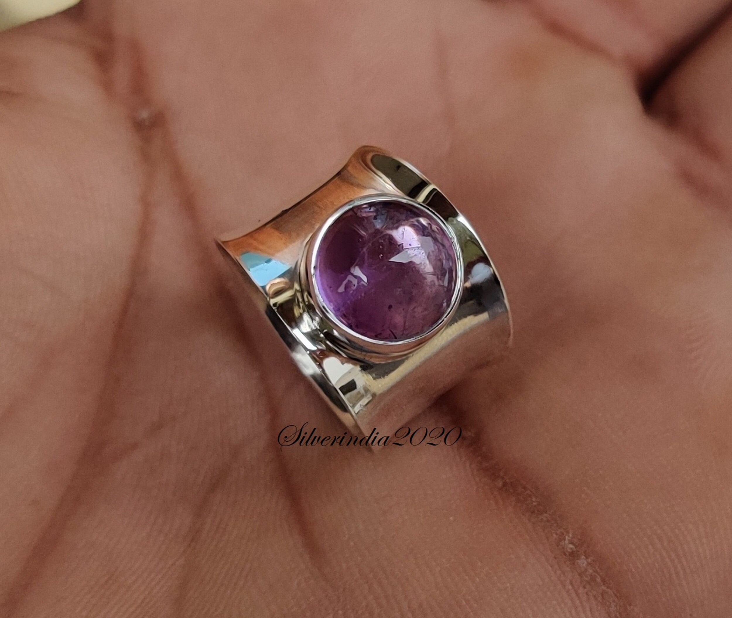 Amethyst Ring Silver Band Ring 925 Sterling Silver Ring | Etsy