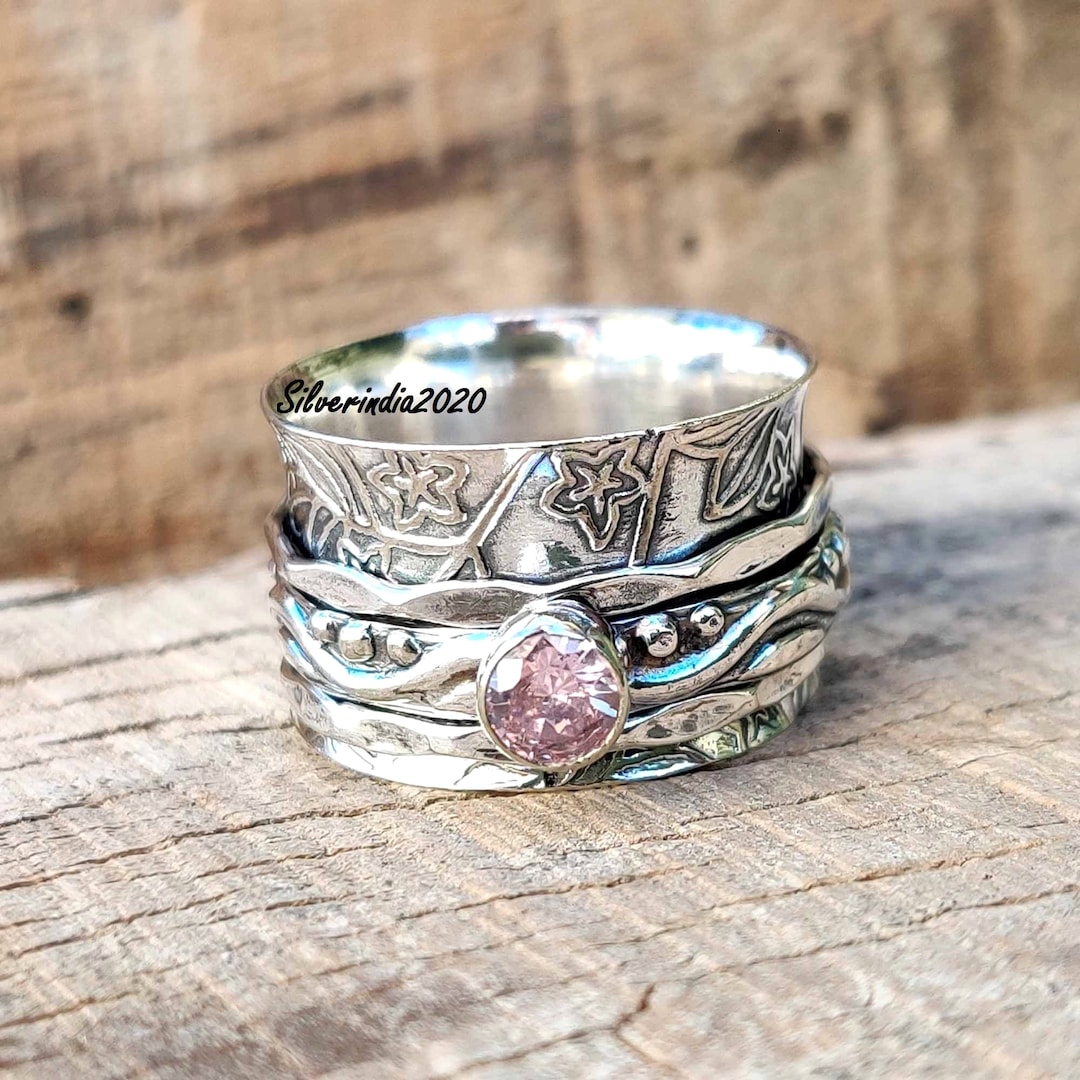 Handmade Rose Quartz Spinner Ring: Sterling Silver Meditation Ring - Etsy