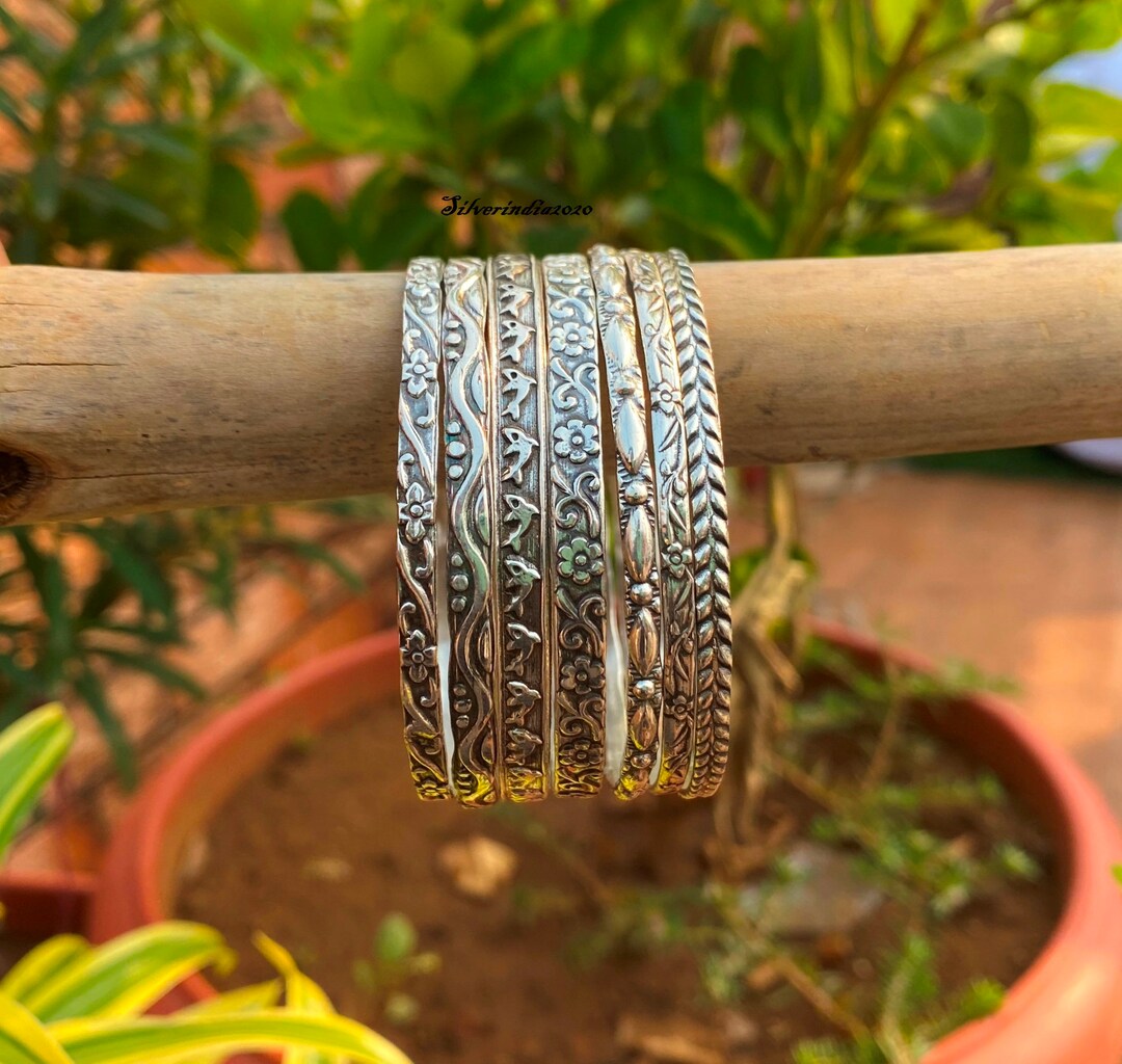 Silver 7 Set Designer Bangle, 925 Sterling Silver, Handmade Bangle ...