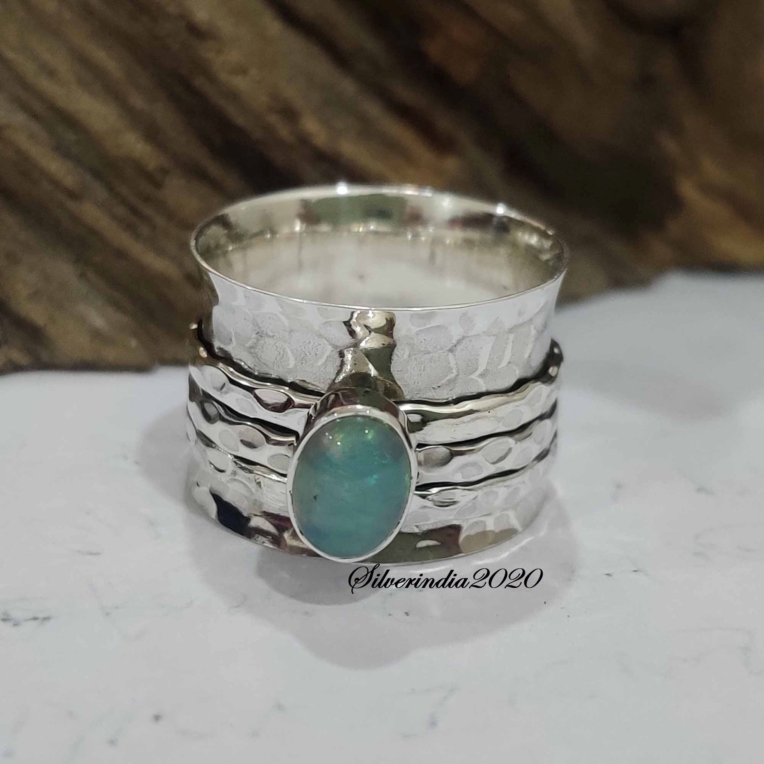 Natural Opal Spinner Ring: 925 Sterling Silver Fidget Band - Etsy