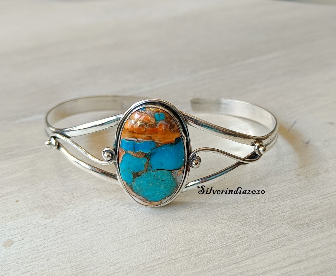 Oyster Copper Turquoise Bangle 925 Sterling Silver Bangle - Etsy