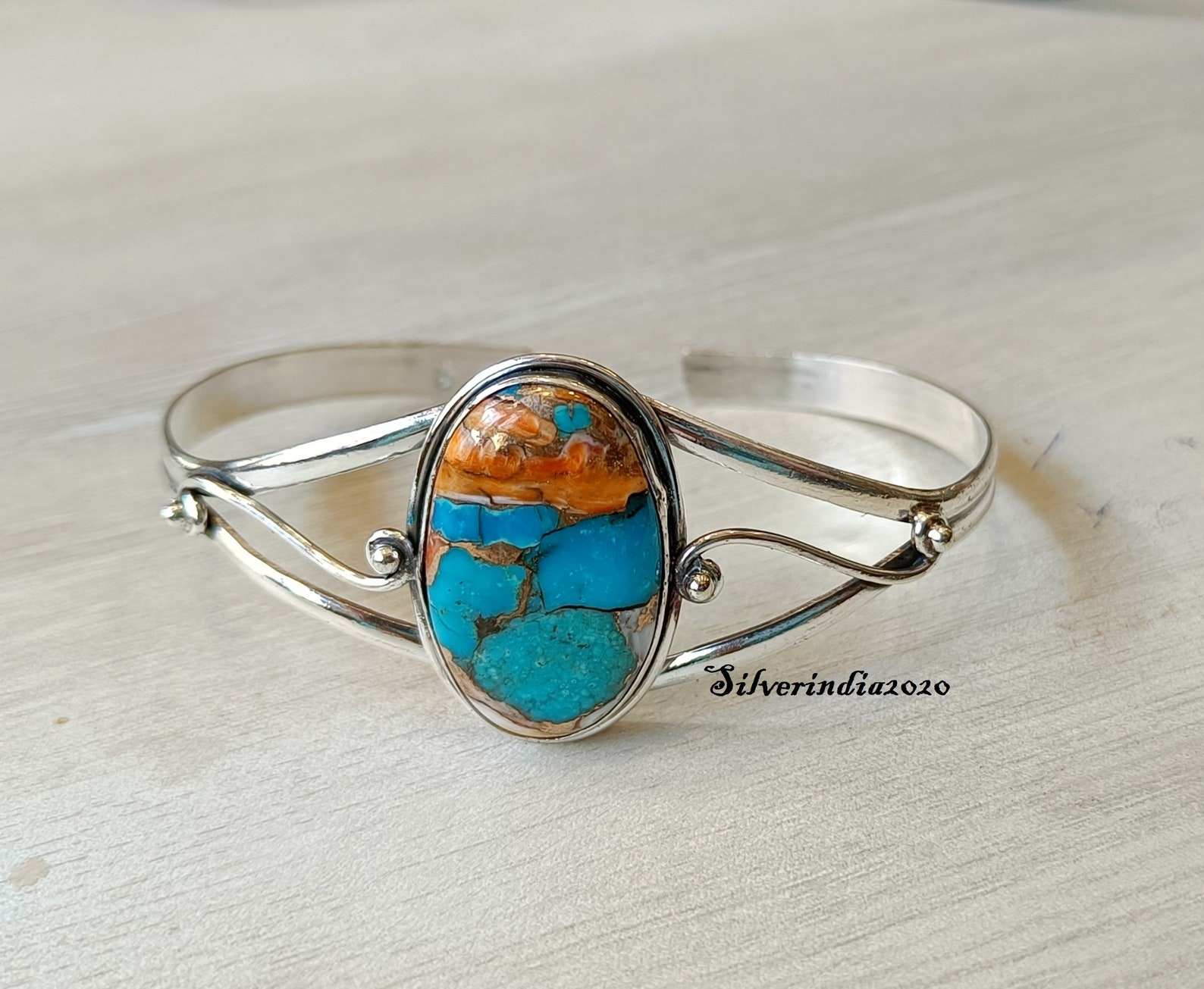 Oyster Copper Turquoise Bangle 925 Sterling Silver Bangle - Etsy