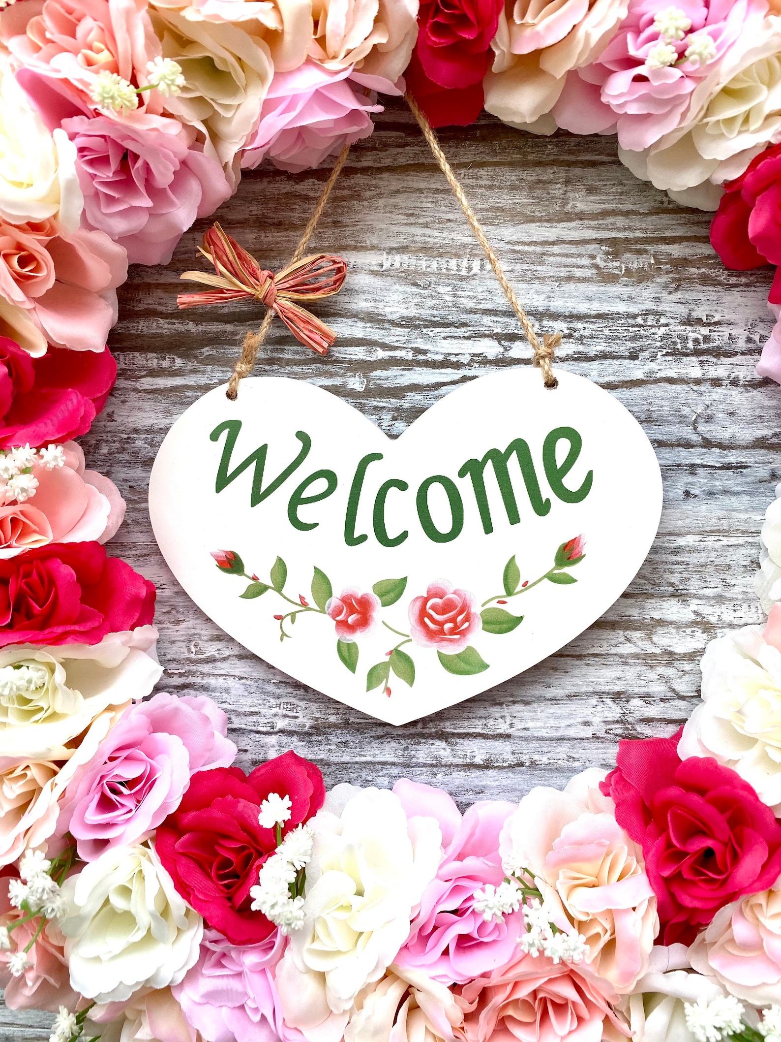 Faux Rose Welcome Wreath, Pastel Rose Wreath, Welcome Wreath - Etsy