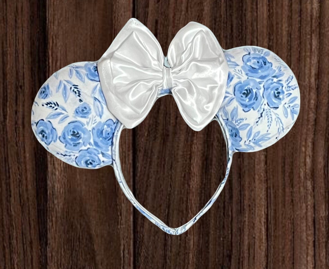 Hand Sewn Watercolor Roses Mickey Ears, Blue Floral Design - Etsy