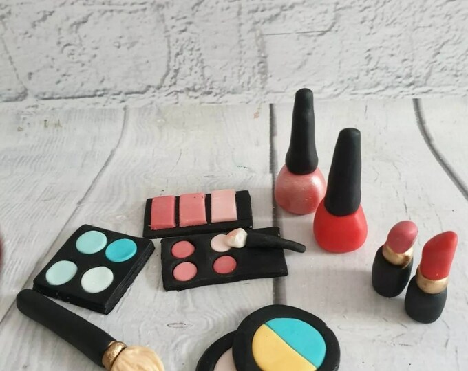 10 Piece Edible Fondant Make up Cake Toppers Can Also Be Used - Etsy