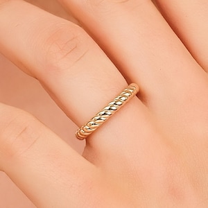 Plain Gold Rope Ring, Solid Gold Twist Band, Stackable Textured Ring ...