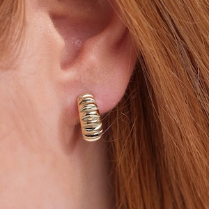 14k Thick Texture Hoops, Solid Gold Hoop Earrings, SOLD AS A PAIR, Chic ...