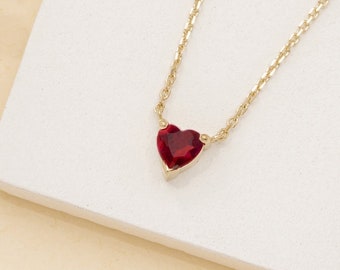 Heart Ruby Gold Necklace - Etsy