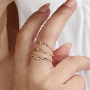 Solid Gold Paperclip Chain Ring, 14k Gold Chain Ring, Paperclip Links ...