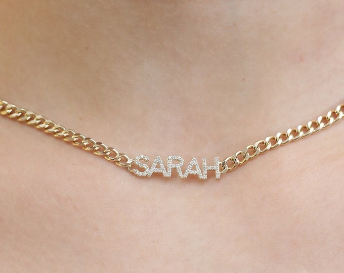 Diamond Block Letters Personalized Initial Necklace, Customized Diamond ...