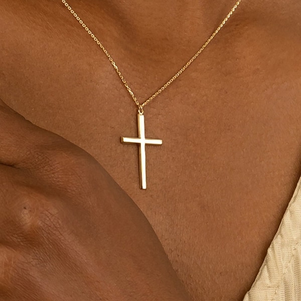 Large 14k Gold Cross and Chain - Etsy