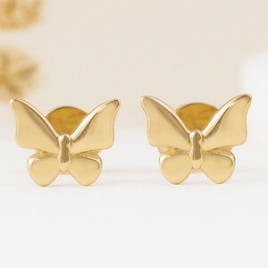 14k Solid Gold Butterfly Earrings, Small Gold Studs, Cute Butterfly Stud Earrings, Tiny Gold ...