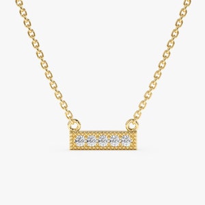 14k Gold Diamond Bar Necklace, Small Diamond Necklace, Minimalist ...
