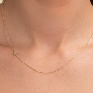 14k Mini Gold Initial Necklace, Small Plain Sideway Initial Necklace ...