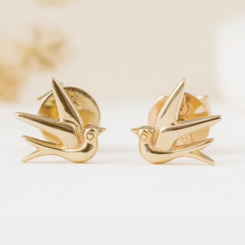 14kt Gold Bird Earring - Etsy