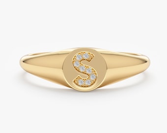 Letter Gold Signet Ring - Etsy