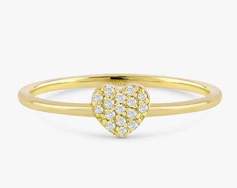 Diamond Small Heart Ring - Etsy