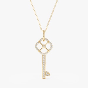 Diamond Key Necklace, Intricate Diamond Key Charm, Luxurious Gold Key ...