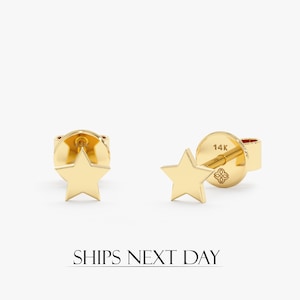 14K Gold Star Stud Earrings Small Star Earrings Solid Gold Celestial Earrings Second Hole Third Hole Earrings for Every Day Stella Etsy