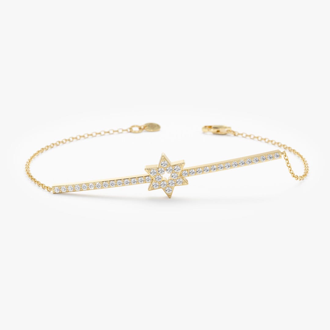 Diamond Star of David Bar Bracelet, 10k 14k 18k Solid Gold, Dainty ...