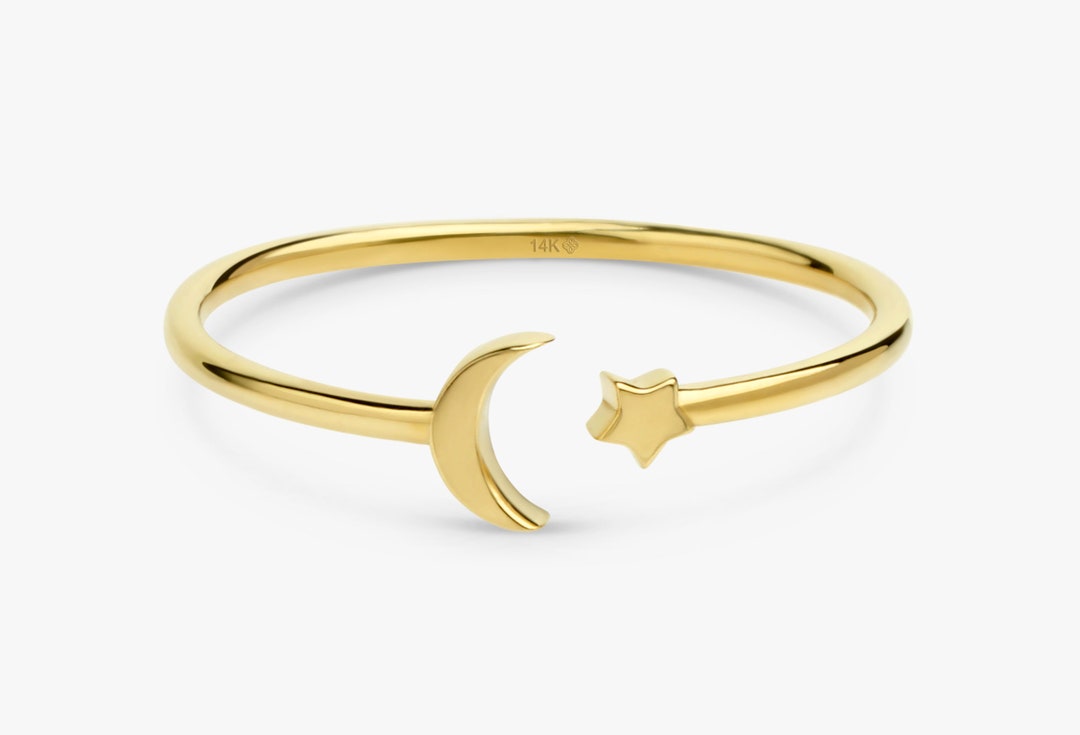 Solid Gold Mini Moon and Star Ring 14k Gold Crescent and Star - Etsy