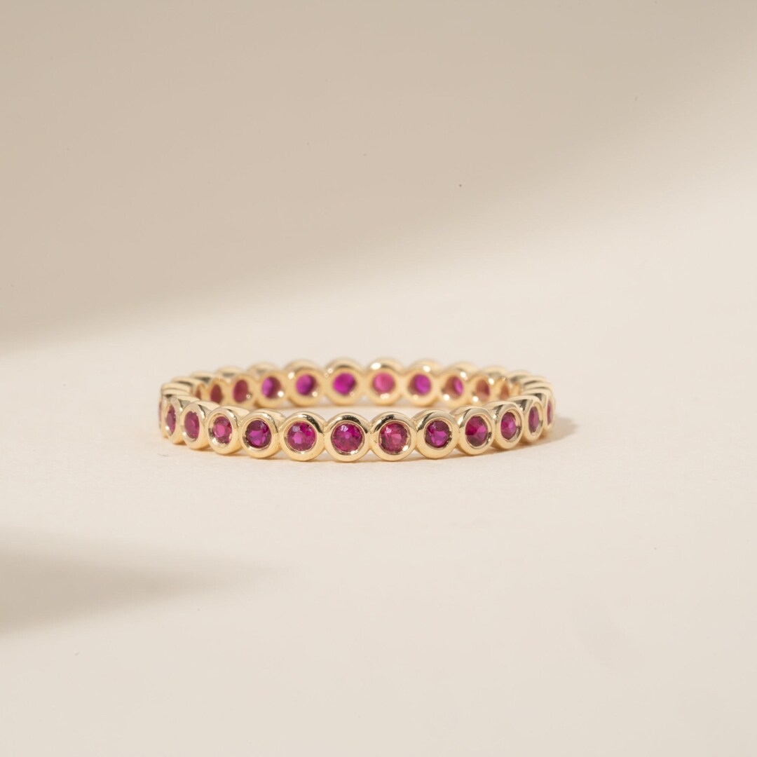 Ruby Bezel Eternity Band 14k Solid Gold Birthstone Wedding - Etsy