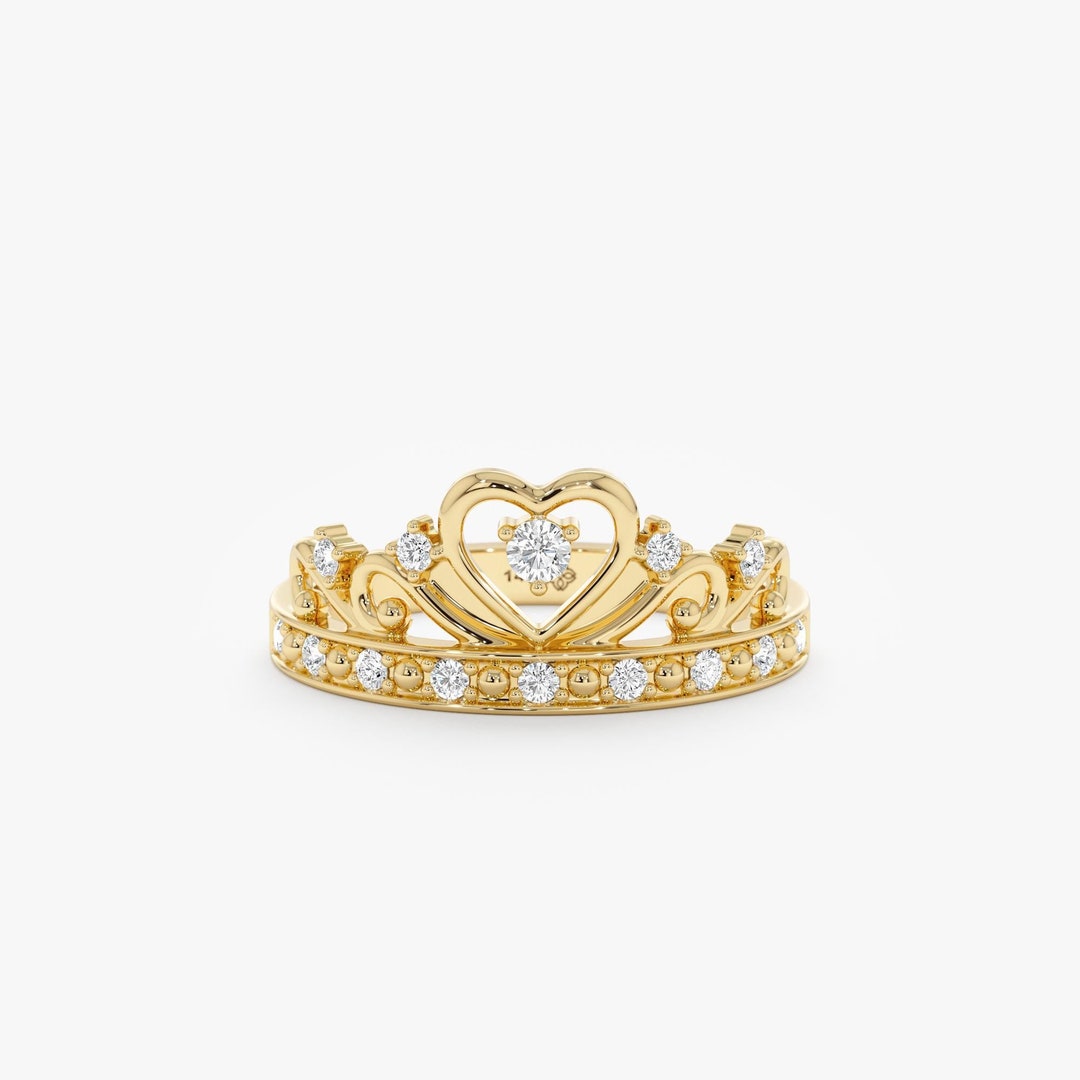 Natural Diamond Crown Ring, Solid Gold Crown Ring, 10k 14k 18k Yellow ...