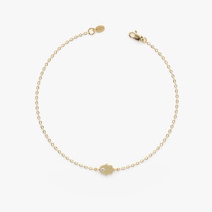 Tiny Solid Gold Hamsa Bracelet, Petite 14k Gold Bracelet, Dainty Mini Hamsa Hand, Small Lucky ...