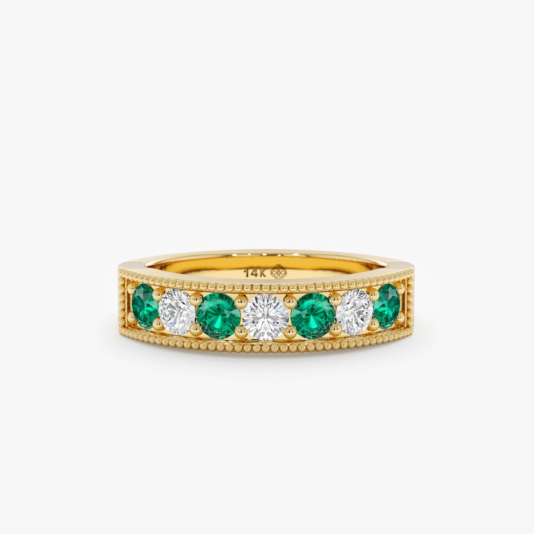Emerald and Diamond Statement Ring, Solid Gold Emerald Wedding Ring ...