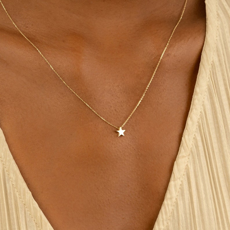 14k Gold Star Necklace, Small Star Necklace in Gold, Layering Gold ...