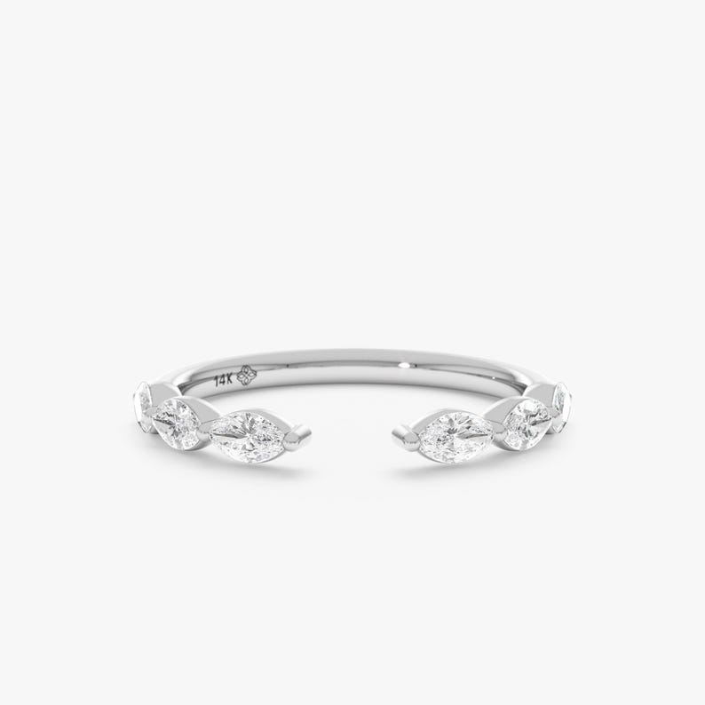 Marquise Diamond Open Cuff Ring, Lab Grown Claw Band, Unique Stacking ...