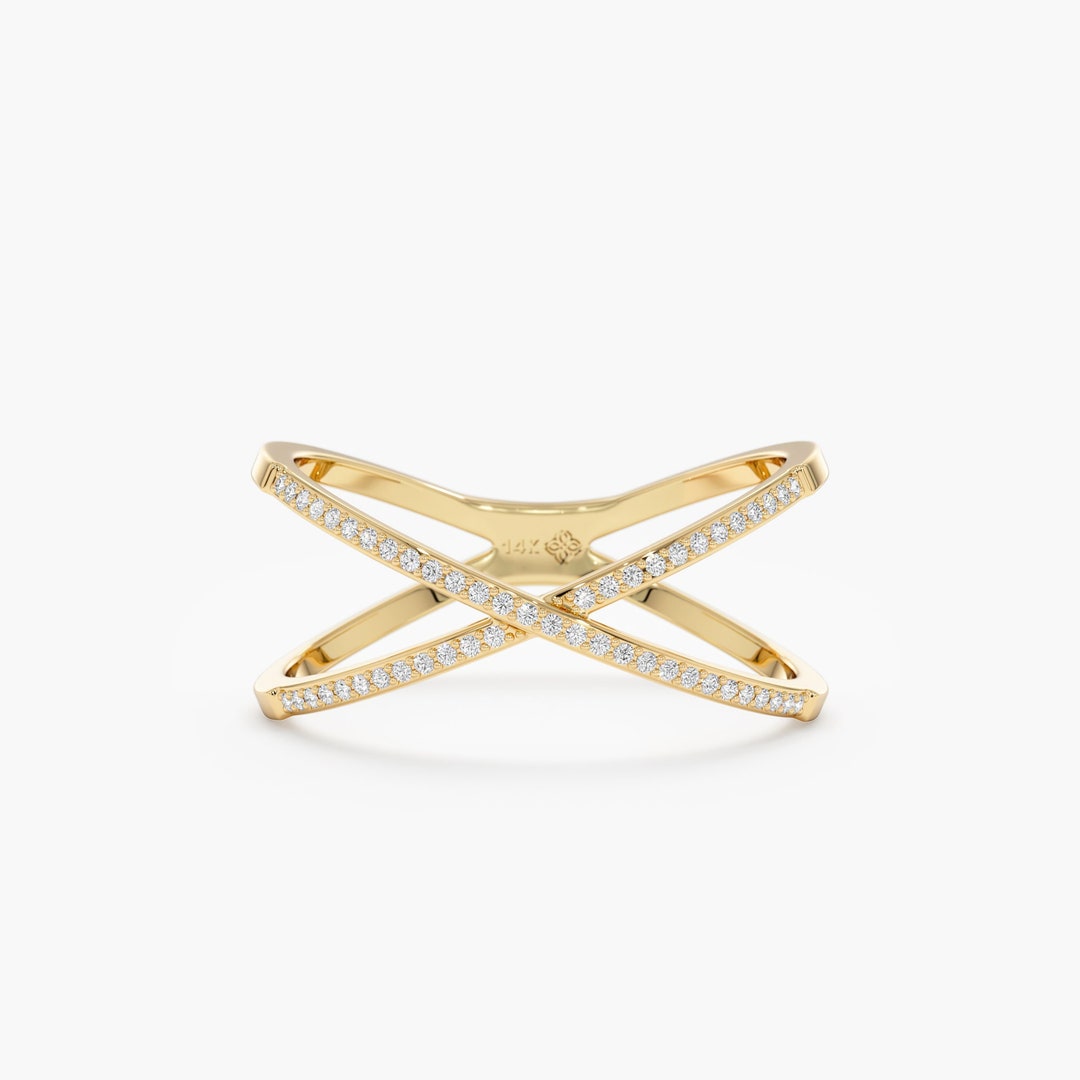 Diamond X Ring, 14k Gold Crossed Ring, 14k Gold Criss Cross Ring ...