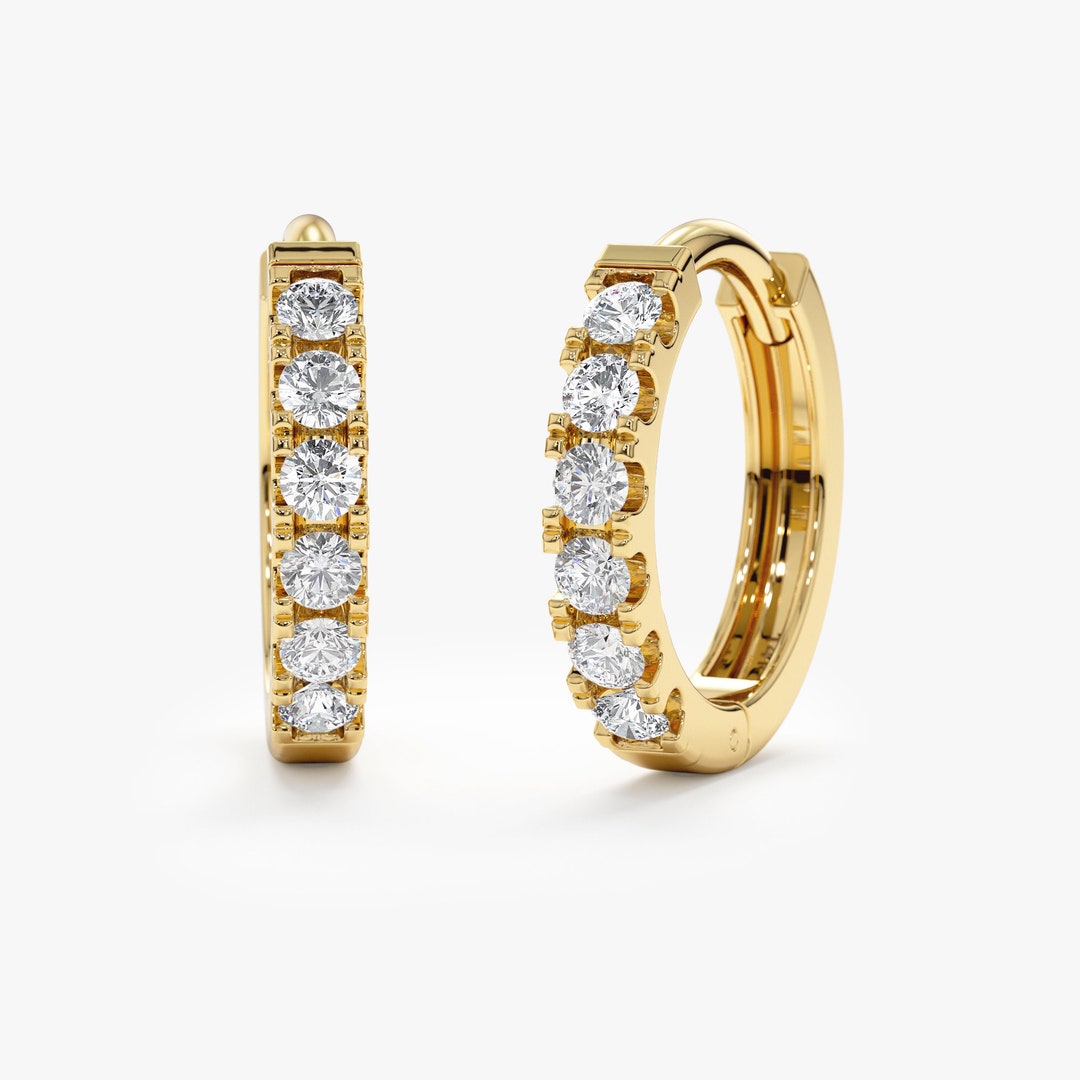 14k Gold Diamond Huggies, Small Diamond Hoop Earrings, Cute Huggies ...