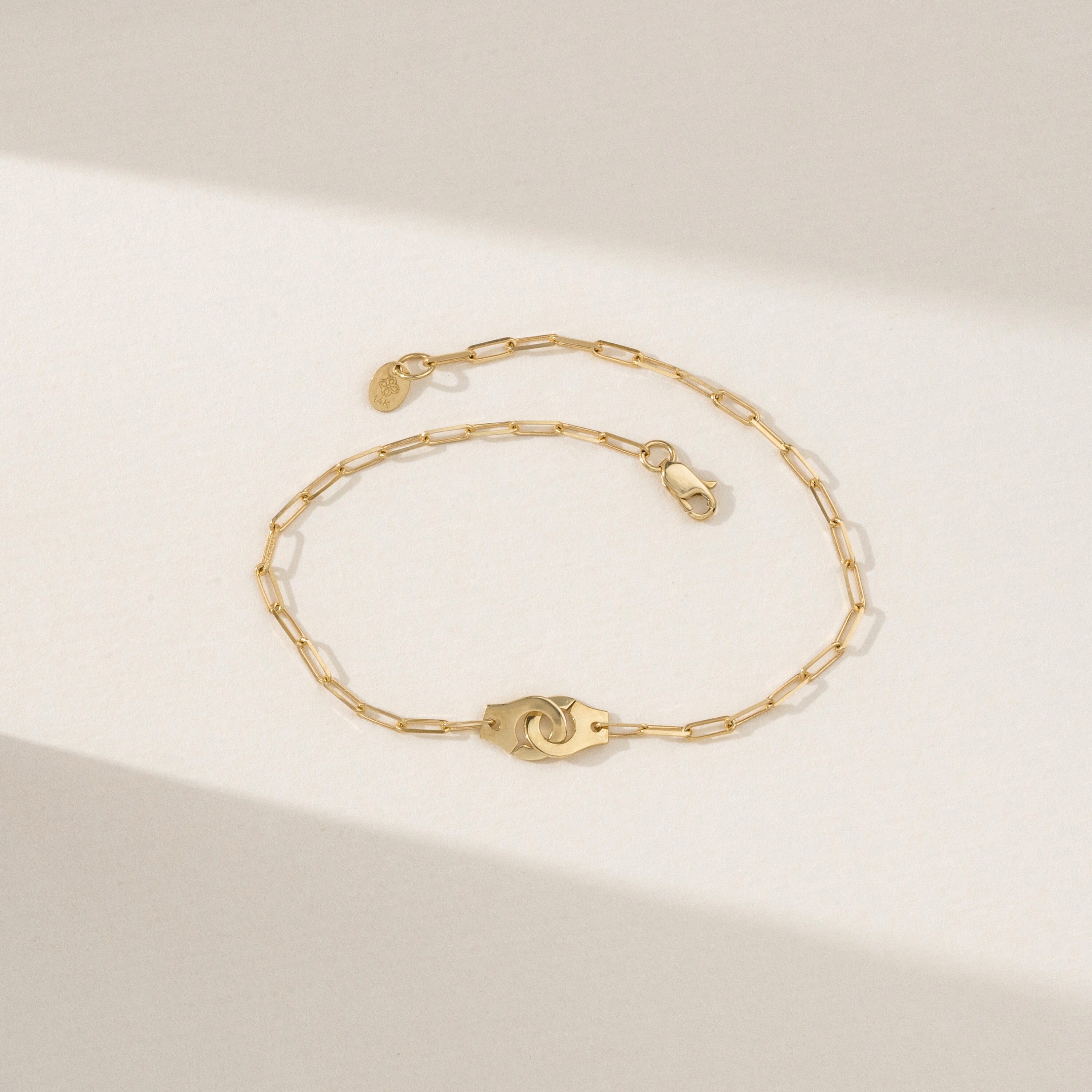 14k Gold Handcuff Bracelet, Dainty Paperclip Chain Bracelet, Solid Gold ...